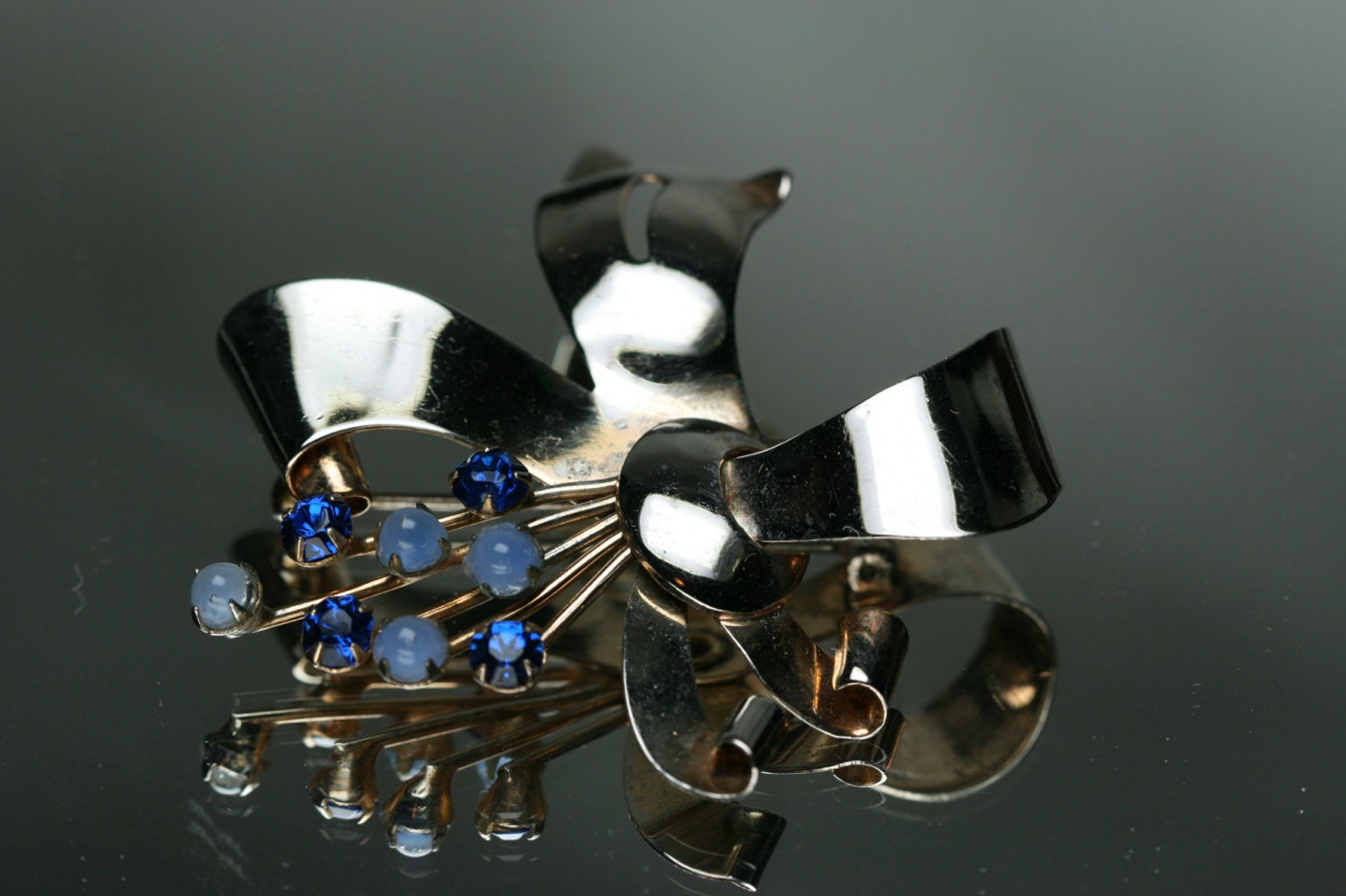 Vintage Sterling and Rhinestone Retro Modern Brooch - Etsy