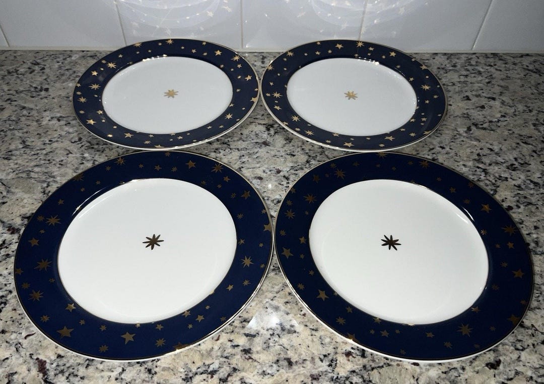 Galaxy Blue by Sakura 8.5” Salad Plates With 14K Gold Stars - Set of 4 ...