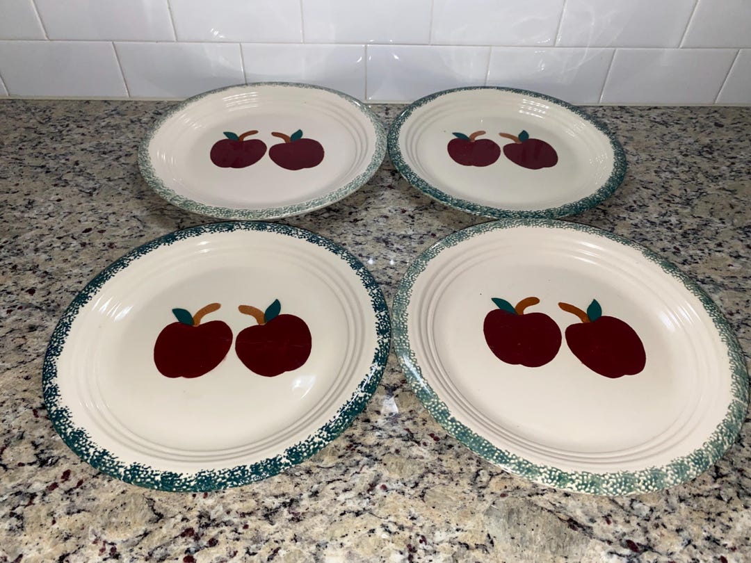 Vintage Apple Stoneware Dinner Plates 4 Alco Industries - Etsy