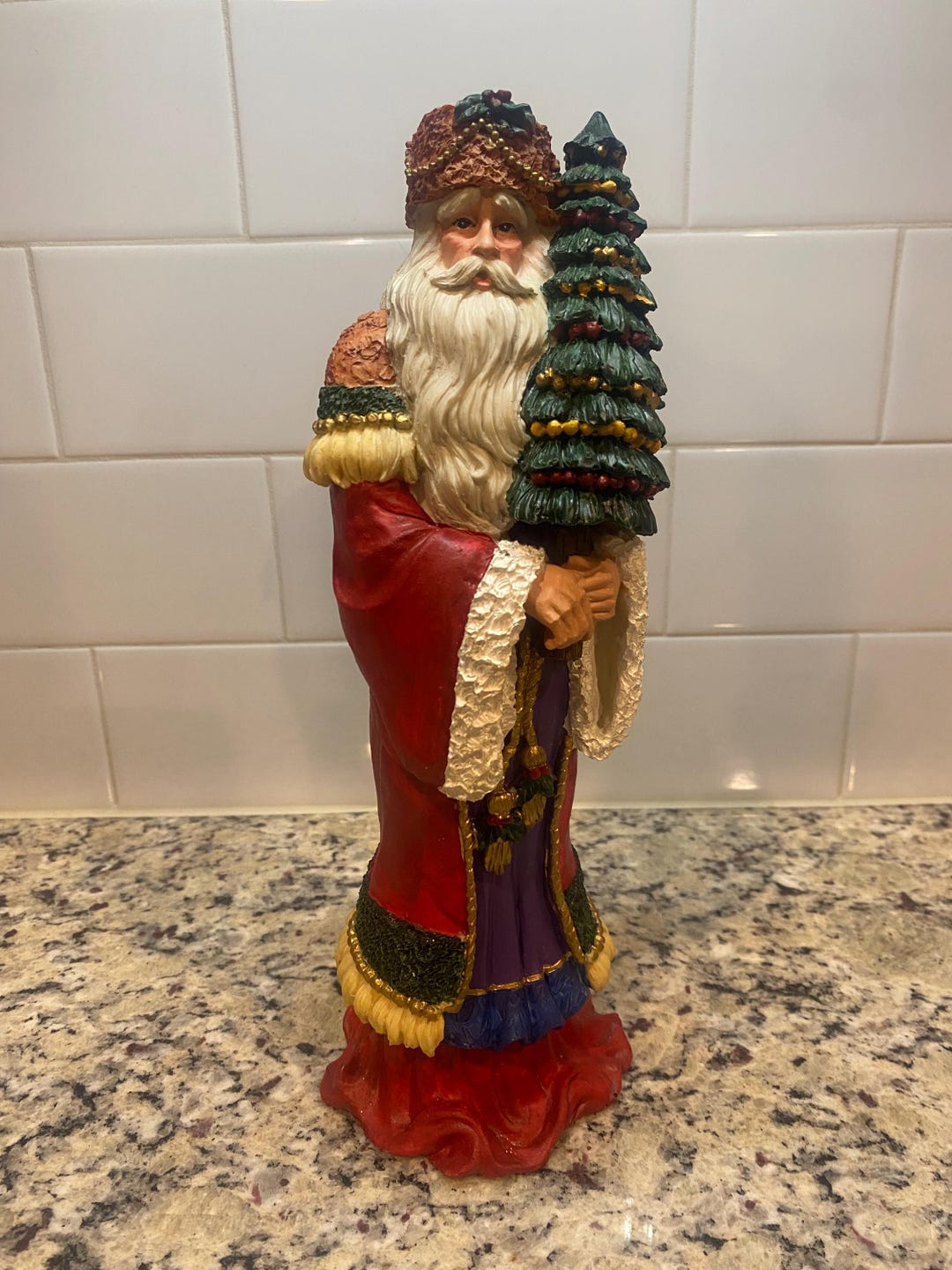 Vintage Resin Santa Figurine With Small Christmas Tree - Etsy