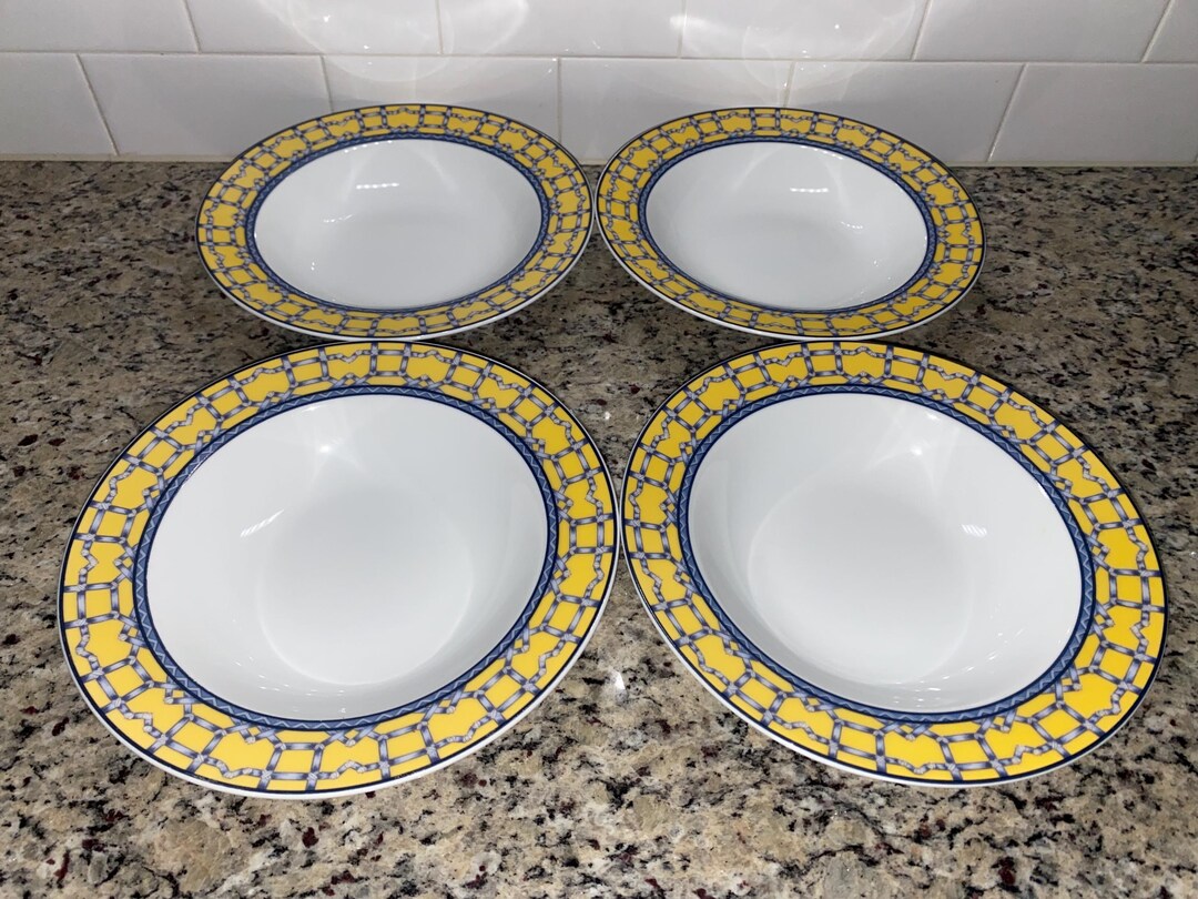 Coventry Fine Porcelain Palace Garden Soup/salad Bowls (4) Yellow/blue ...