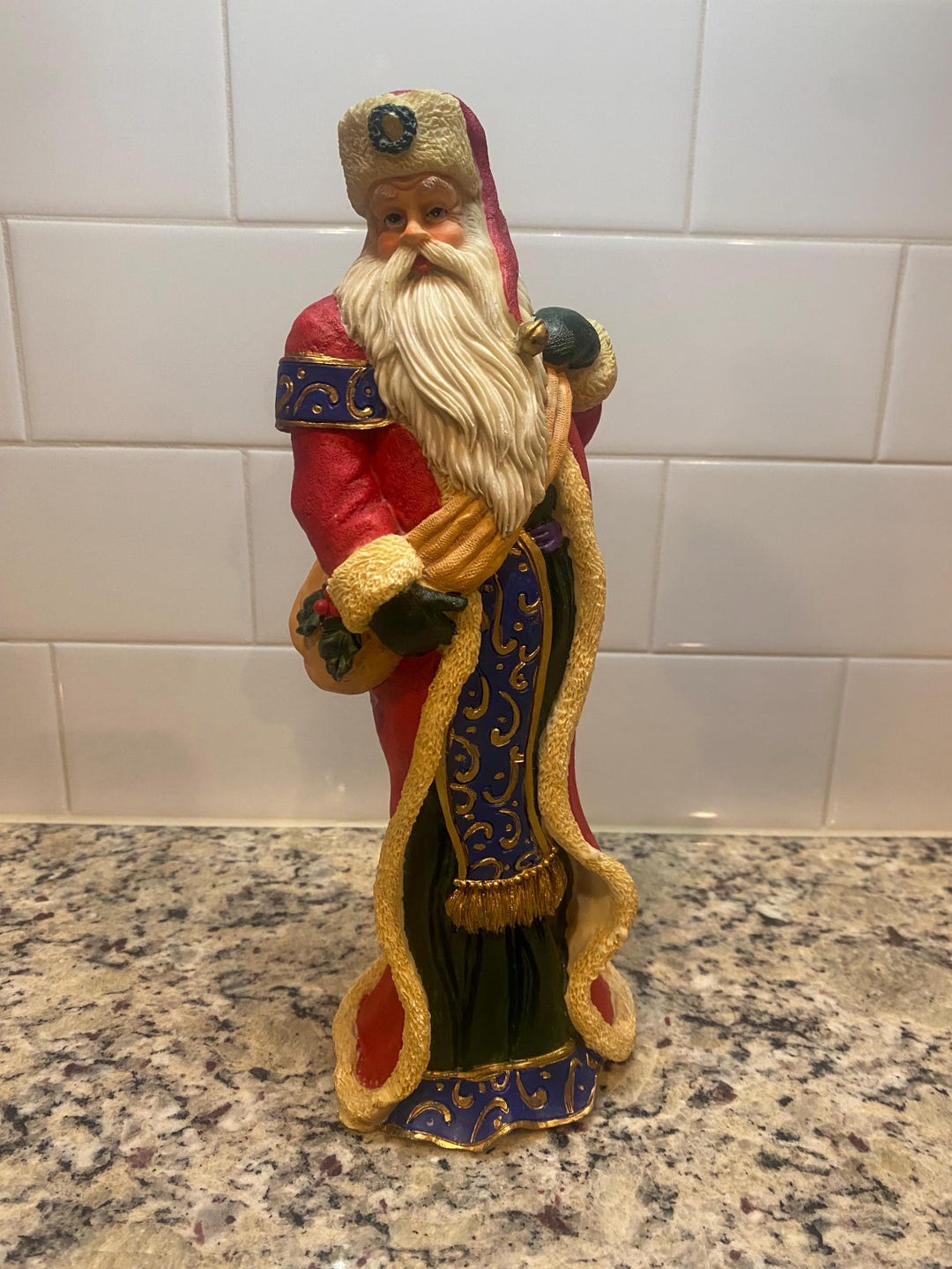 Vintage Resin Santa Figurine With Blue Robe and Christmas Bag - Etsy
