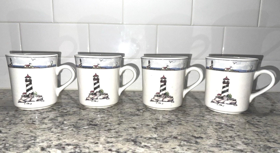 Totally Today Coastal Lighthouse Coffee Mugs Nautical 1418 - Set of 4 ...