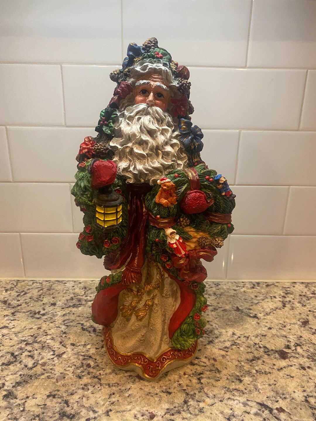 Vintage Resin Santa Figurine With Christmas Tree Tall 13 - Etsy