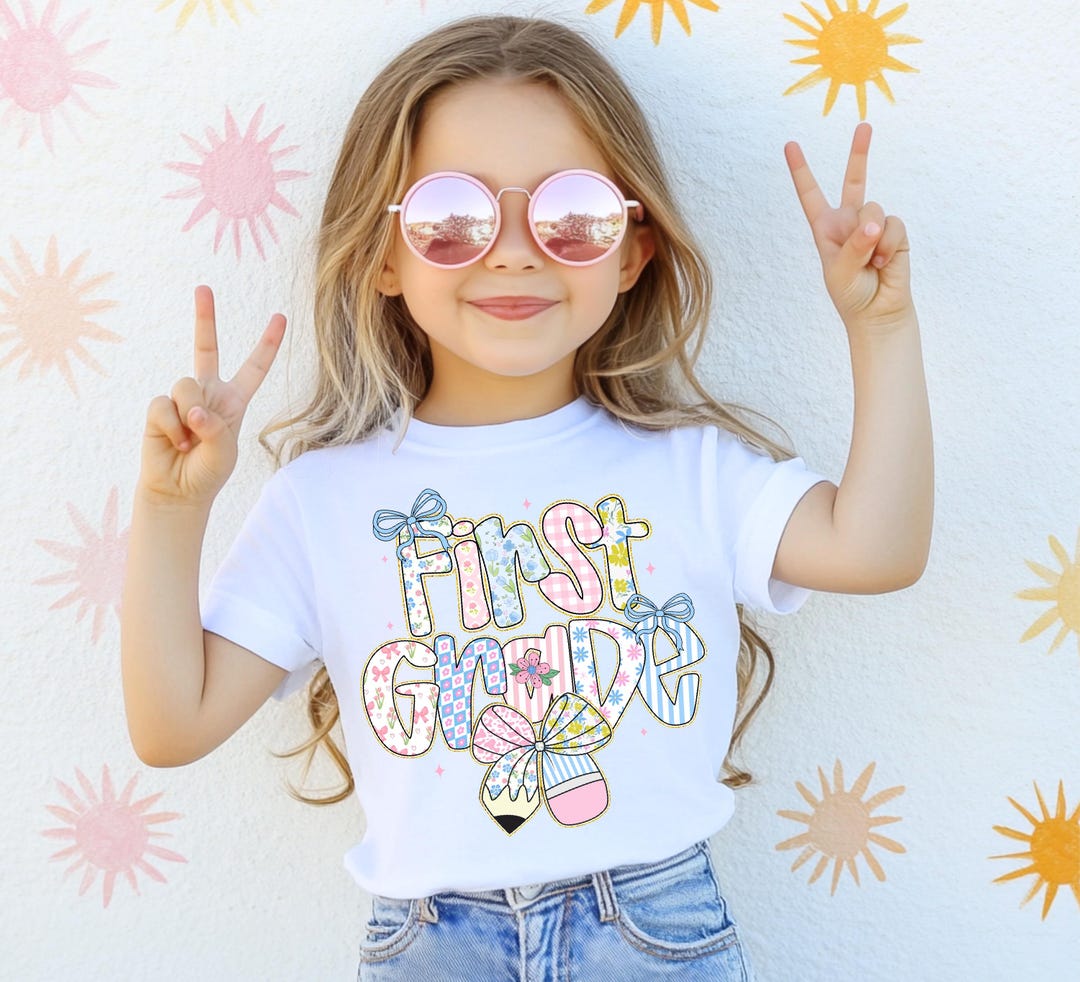 First Grade Pencil Bow T-shirt, 1st Grade Kinds Shirt, Back to School T ...