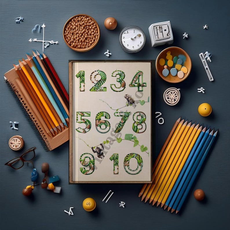 Jungle Illustration Numbers Printable Montessori Chart for Kids and ...