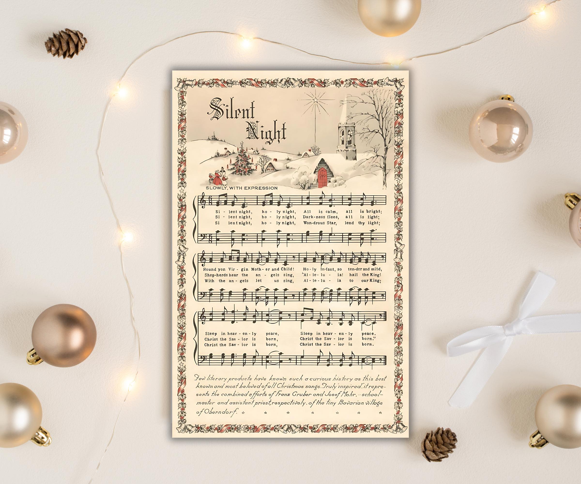Printable Vintage Sheet Music, Christmas Carol Silent Night Digital ...