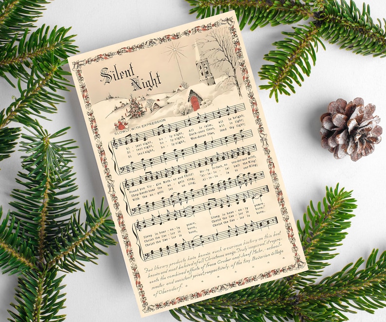 Printable Vintage Sheet Music, Christmas Carol Silent Night Digital ...