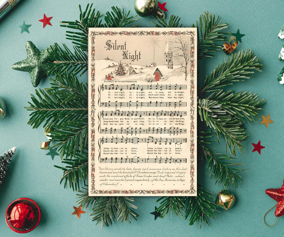 Vintage "silent Night" Sheet Music: 1953 Christmas Carol (PNG, PDF) - Etsy
