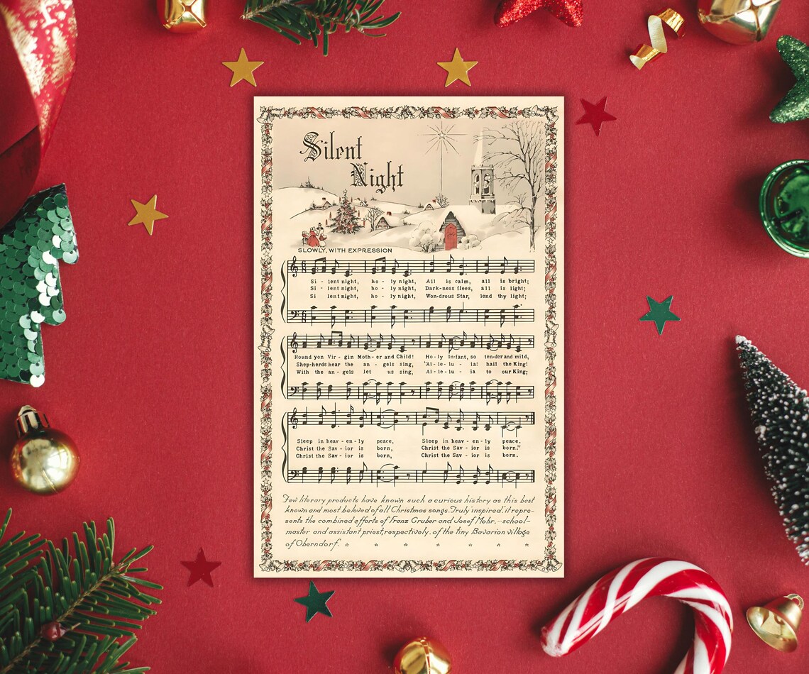 Printable Vintage Sheet Music, Christmas Carol Silent Night Digital ...