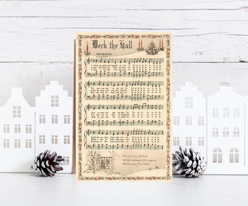 Printable Vintage Sheet Music, Christmas Carol Deck the Hall Digital ...