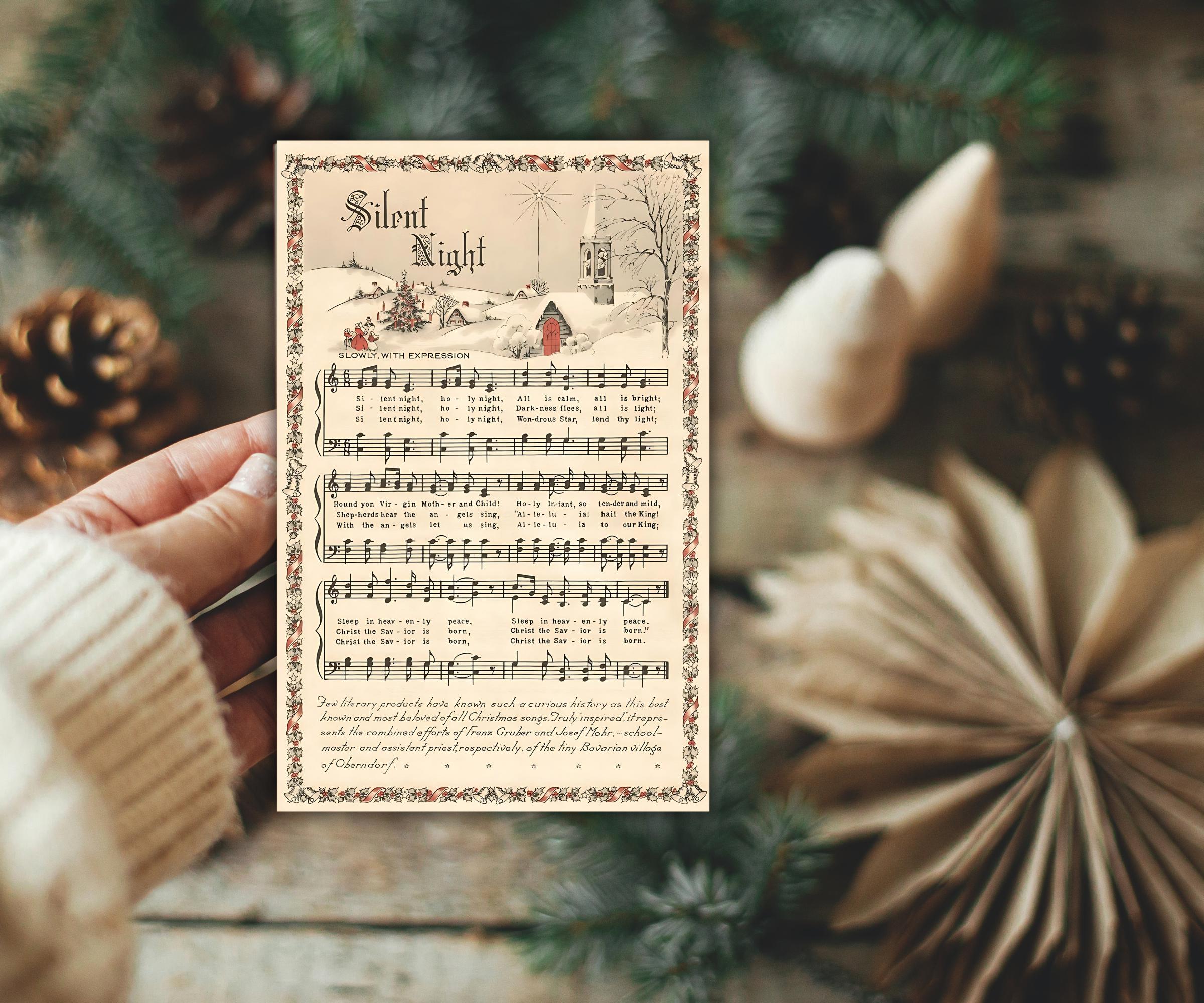 Printable Vintage Sheet Music, Christmas Carol Silent Night Digital ...