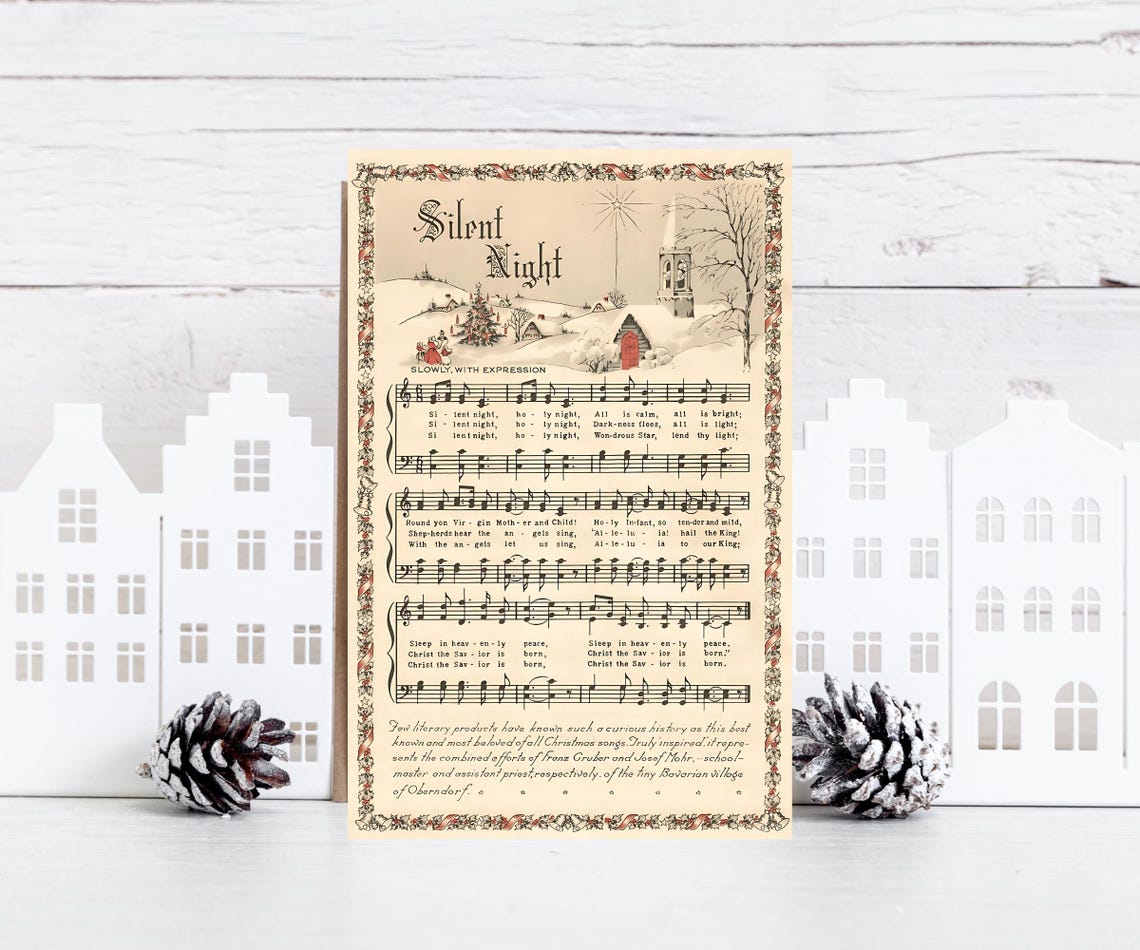Printable Vintage Sheet Music, Christmas Carol Silent Night Digital ...
