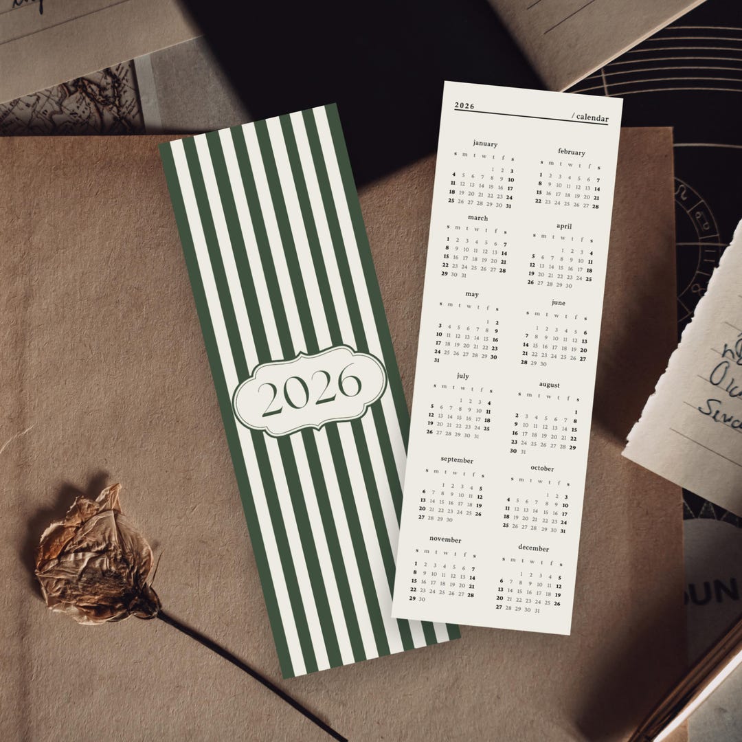 Vintage Bookmark Calendar 2026: Pinstripe Design, Habit Tracker (PNG ...