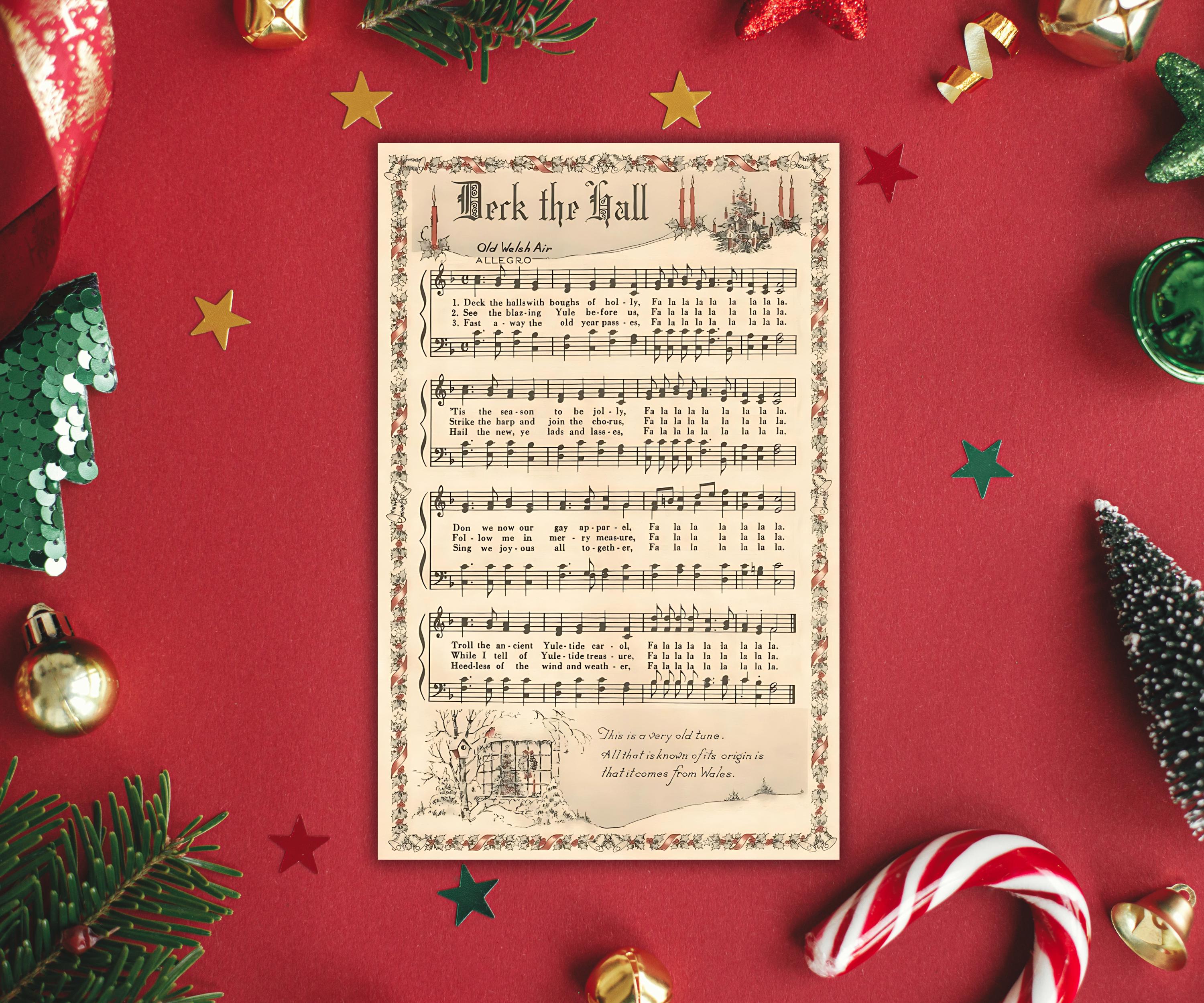 Printable Vintage Sheet Music, Christmas Carol Deck the Hall Digital ...