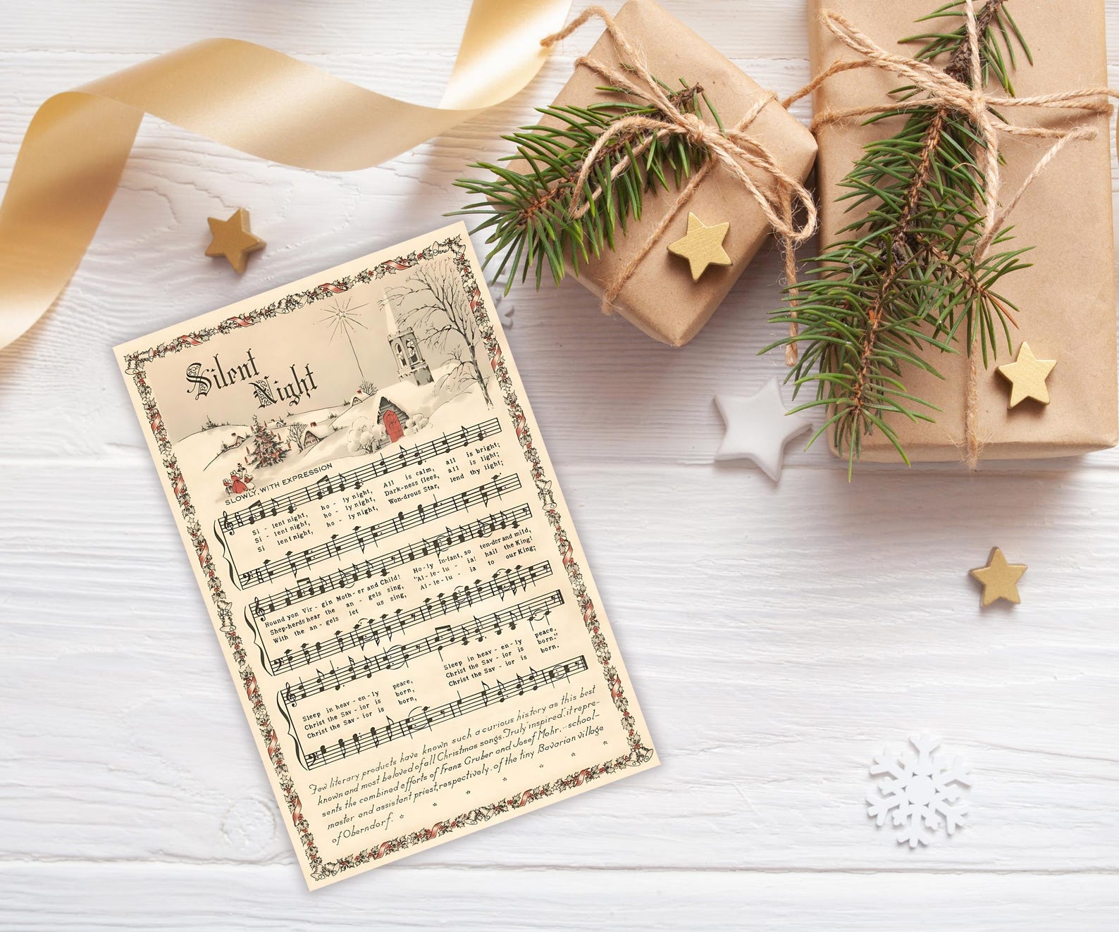 Printable Vintage Sheet Music, Christmas Carol Silent Night Digital ...