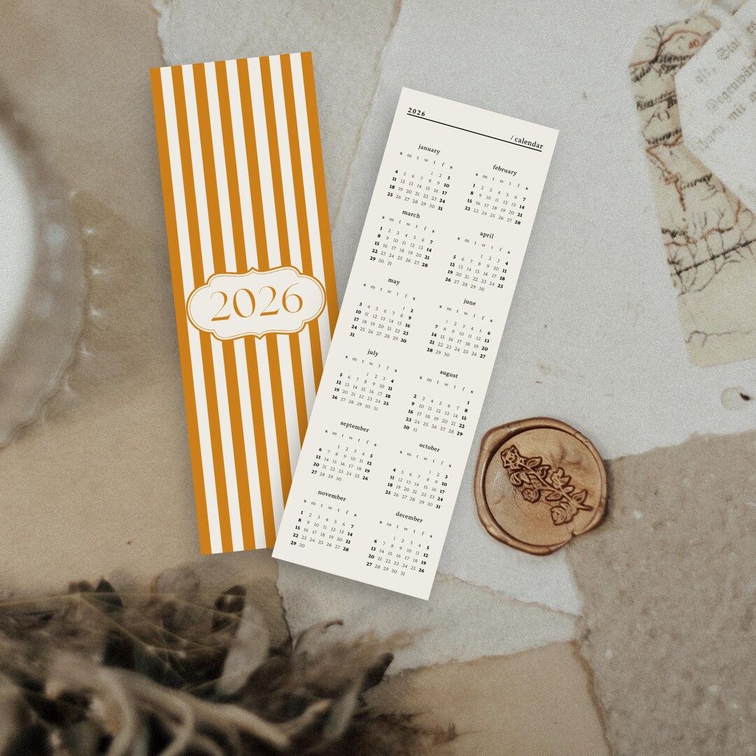 Vintage Bookmark Calendar 2026: Pinstripe Design, Habit Tracker (PNG ...
