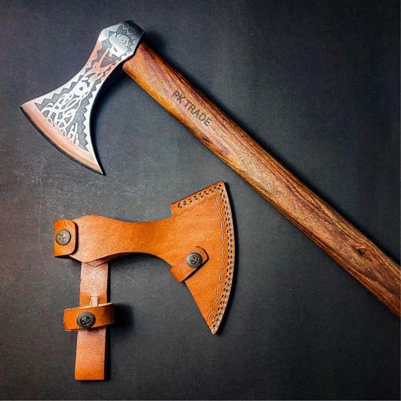 Hand-forged Odin Viking Axe – Throwing Hatchet With Bearded Steel Blade – Custom Norse Axe ...