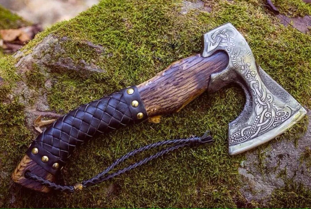 Hand-forged Raven Viking Axe – Custom Norse Hatchet – Engraved Carbon ...