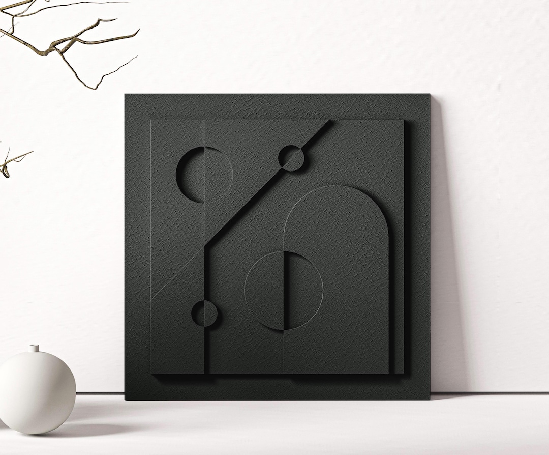 Black Geometric Wall Art – Modern 3D Minimalist Design – Textured ...