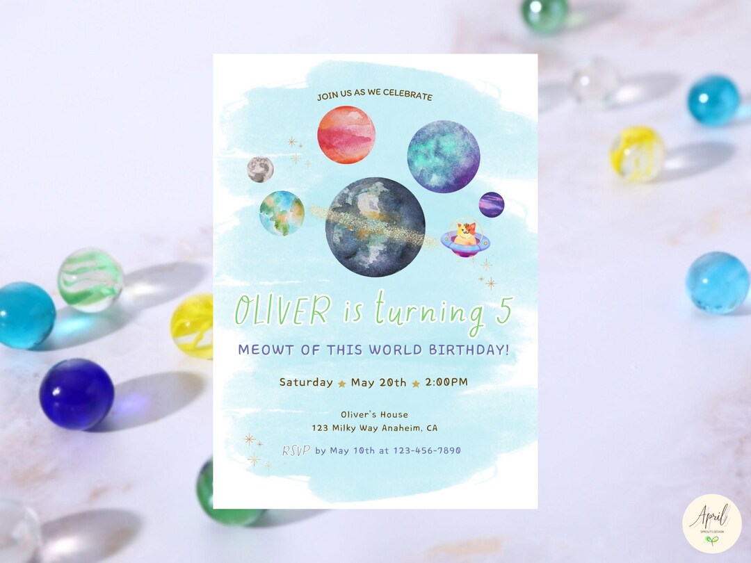 Editable Space Cat Birthday Party Invitation Template Meowt of This ...