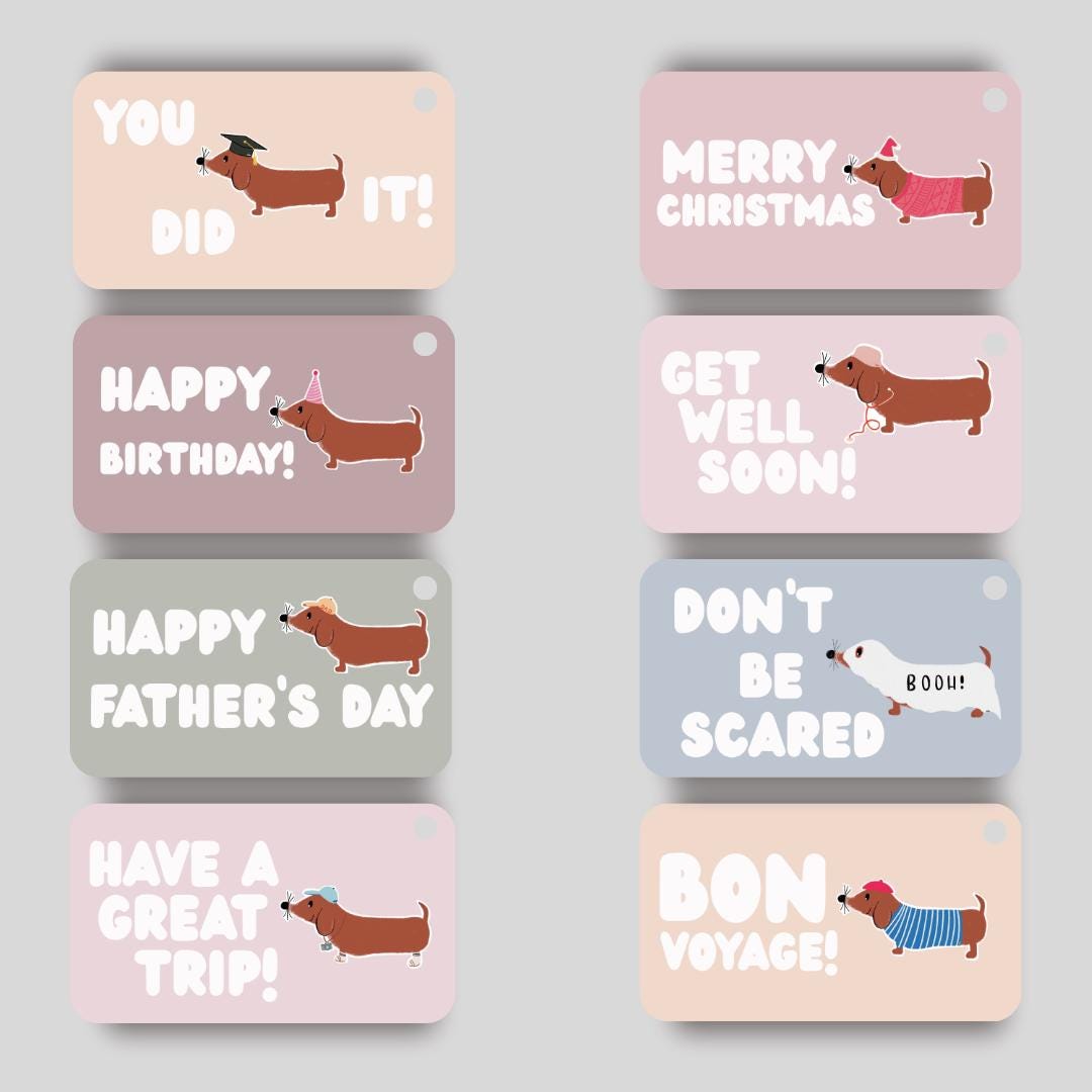Printable, Cute Gift Tags With Dachshunds - 8 Designs, Instant Download ...