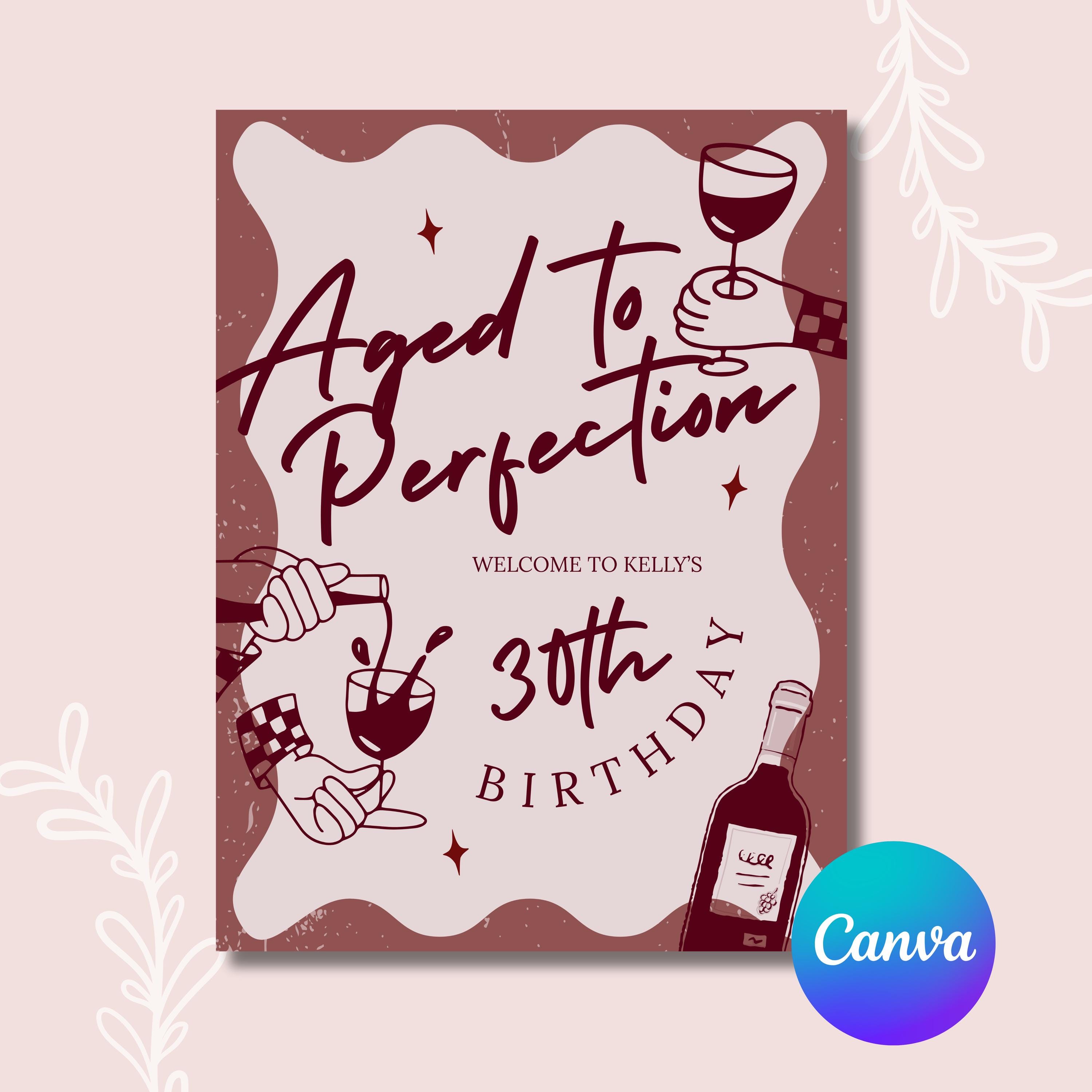 Wine Theme Birthday Welcome Sign: Aged to Perfection Decor (digital ...
