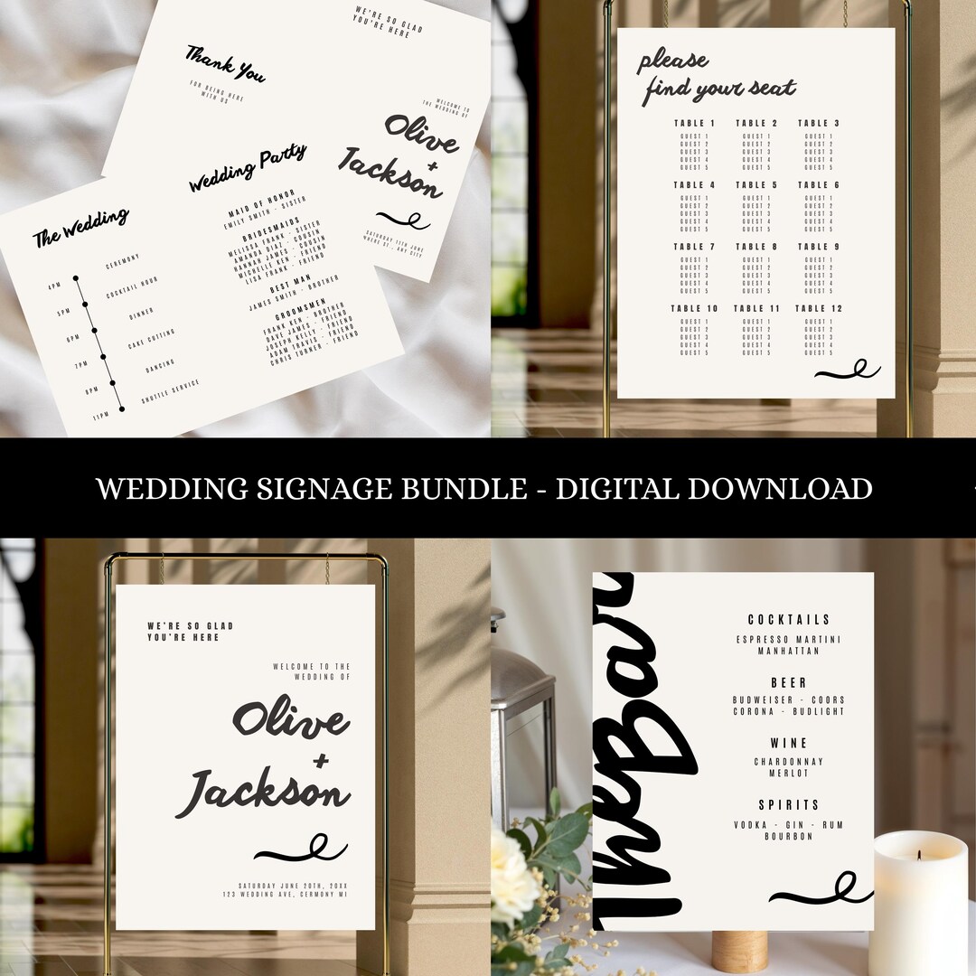 Wedding Signage Bundle: Customizable Whimsy Modern Wedding Signs ...