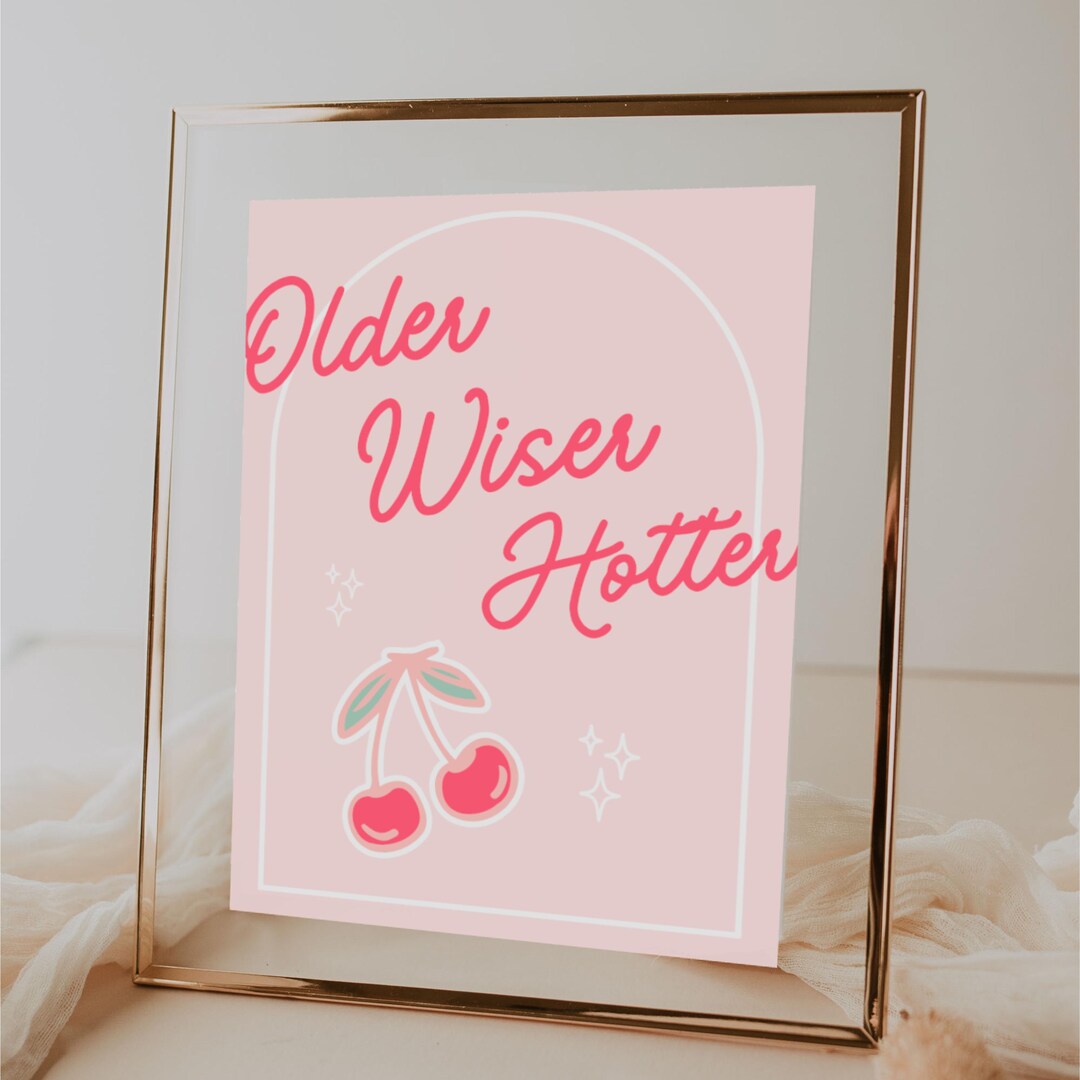 Older Wiser Hotter Sign Bundle, Printable Cocktail Bar Sign, Birthday ...