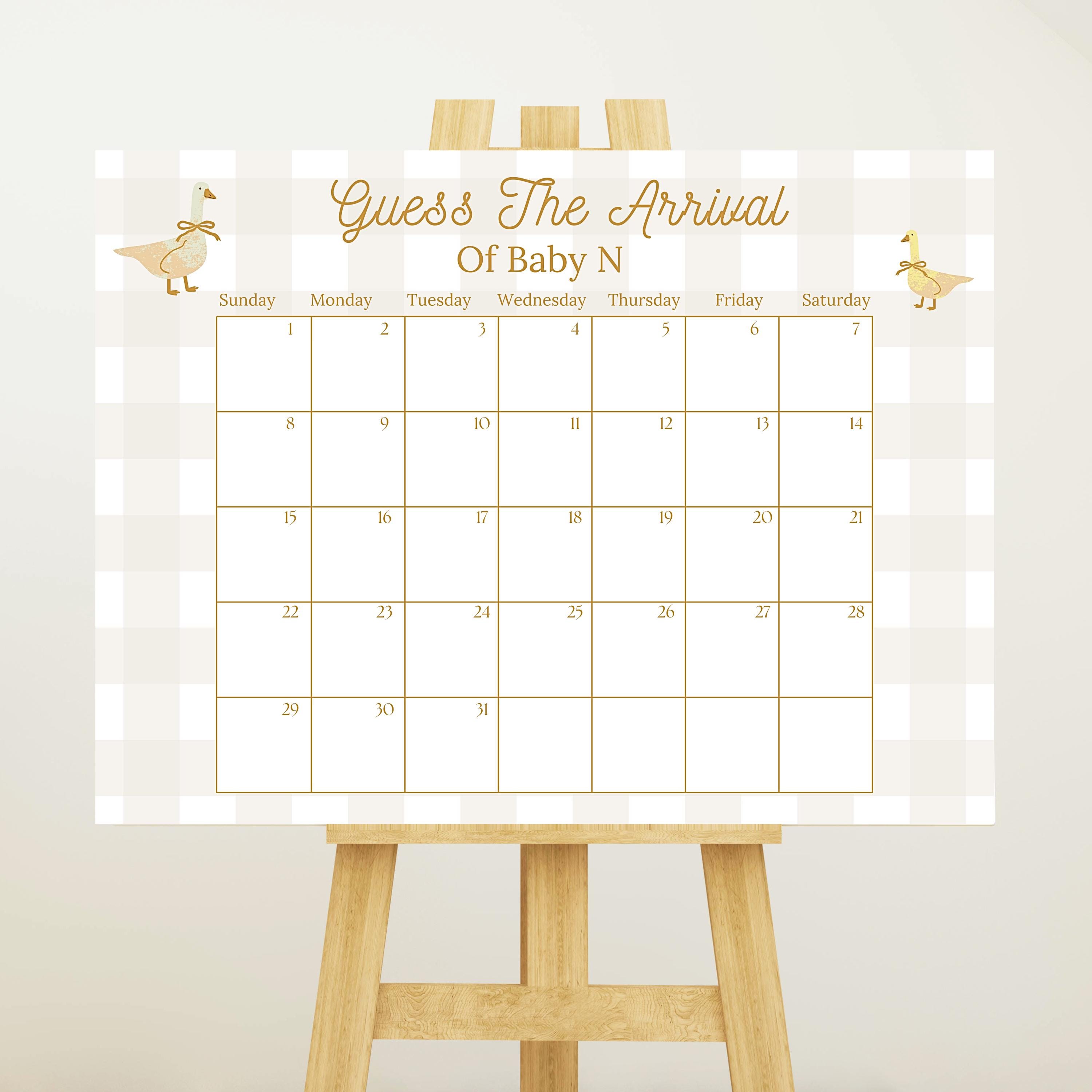 Silly Goose Baby Shower Game: Due Date Calendar (printable) - Etsy