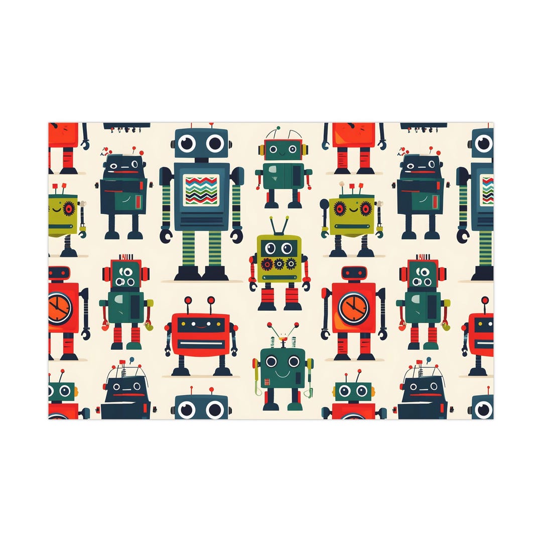 Robot Gift Wrap Papers Retro Wrapping Paper for Children or Tech Nerds ...