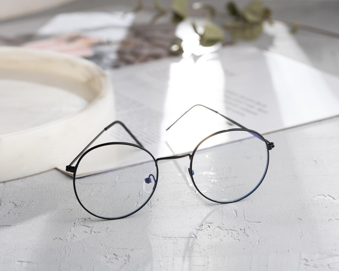 Metal Frame Blue Light Glasses, Round CR39 Clear Lens Eyewear, Stylish ...
