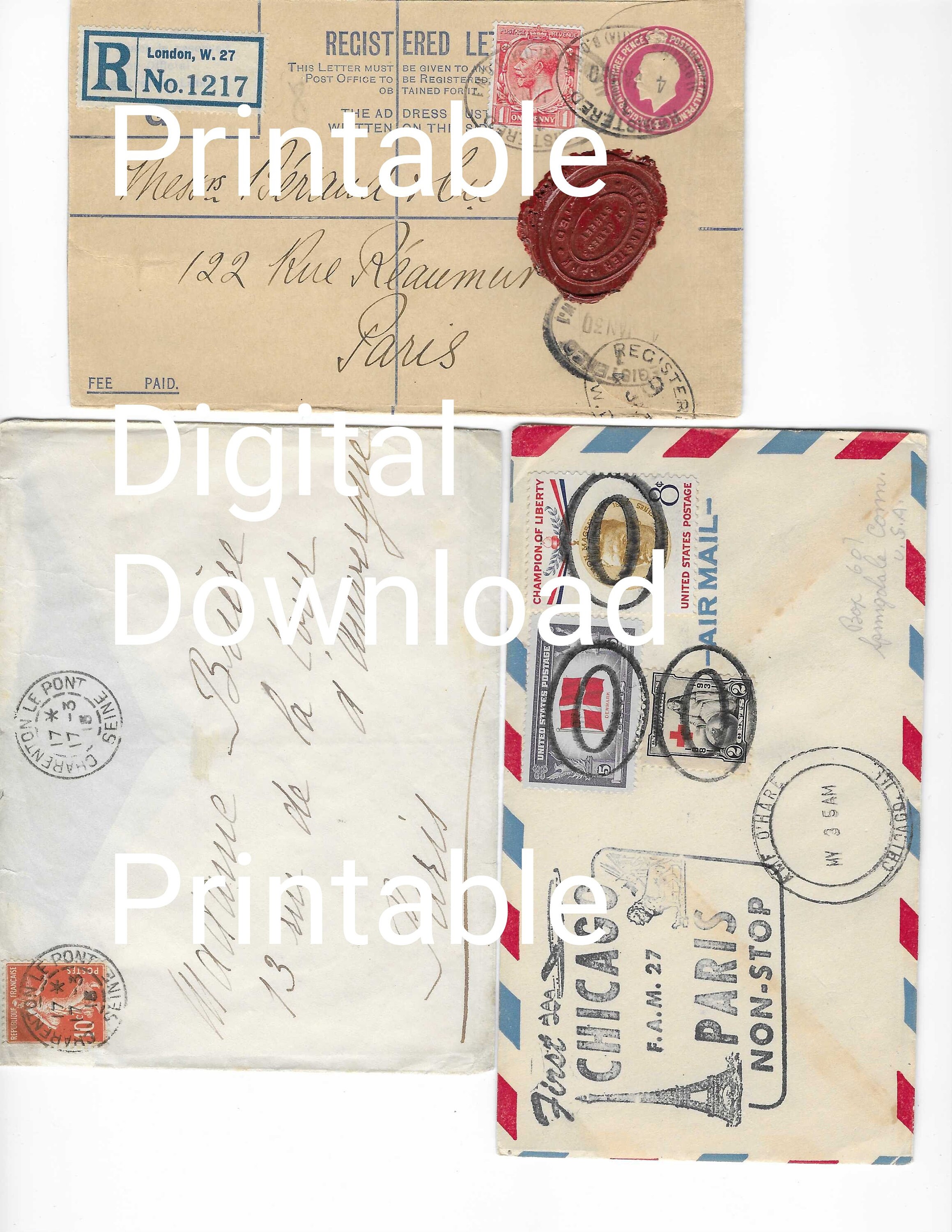 Digital Download Printables 3 Pages of French Envelope Fronts - Etsy