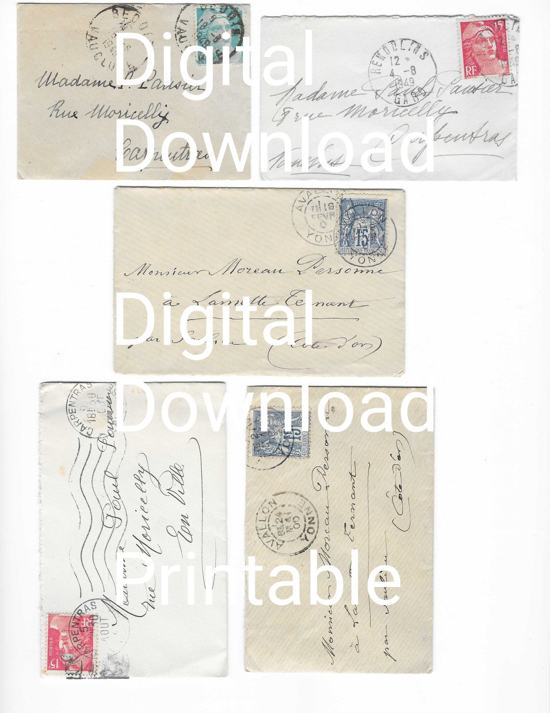 Digital Download Printables 3 Pages of French Envelope Fronts - Etsy