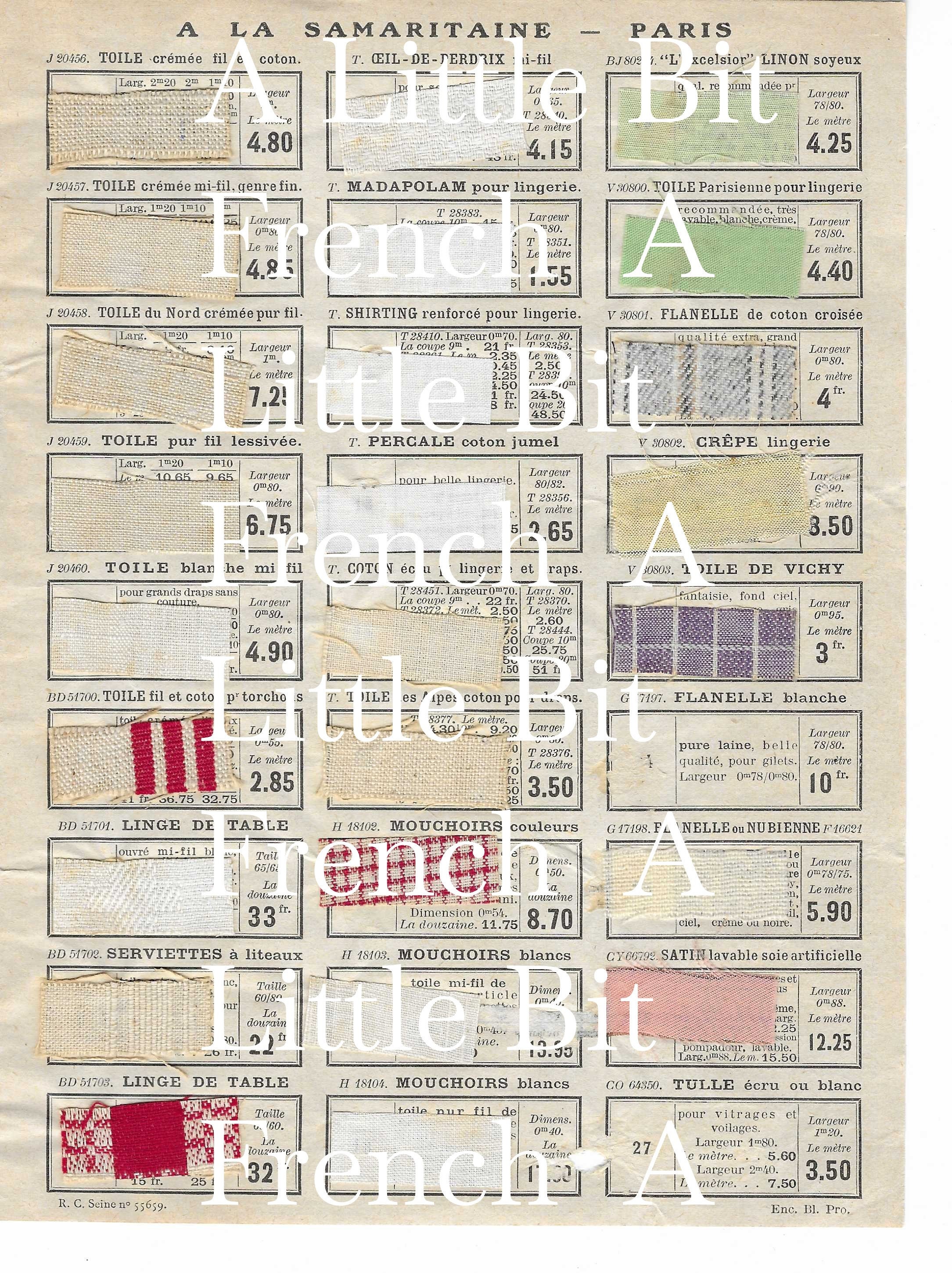 Digital Download Printable of French Sample Card - Etsy