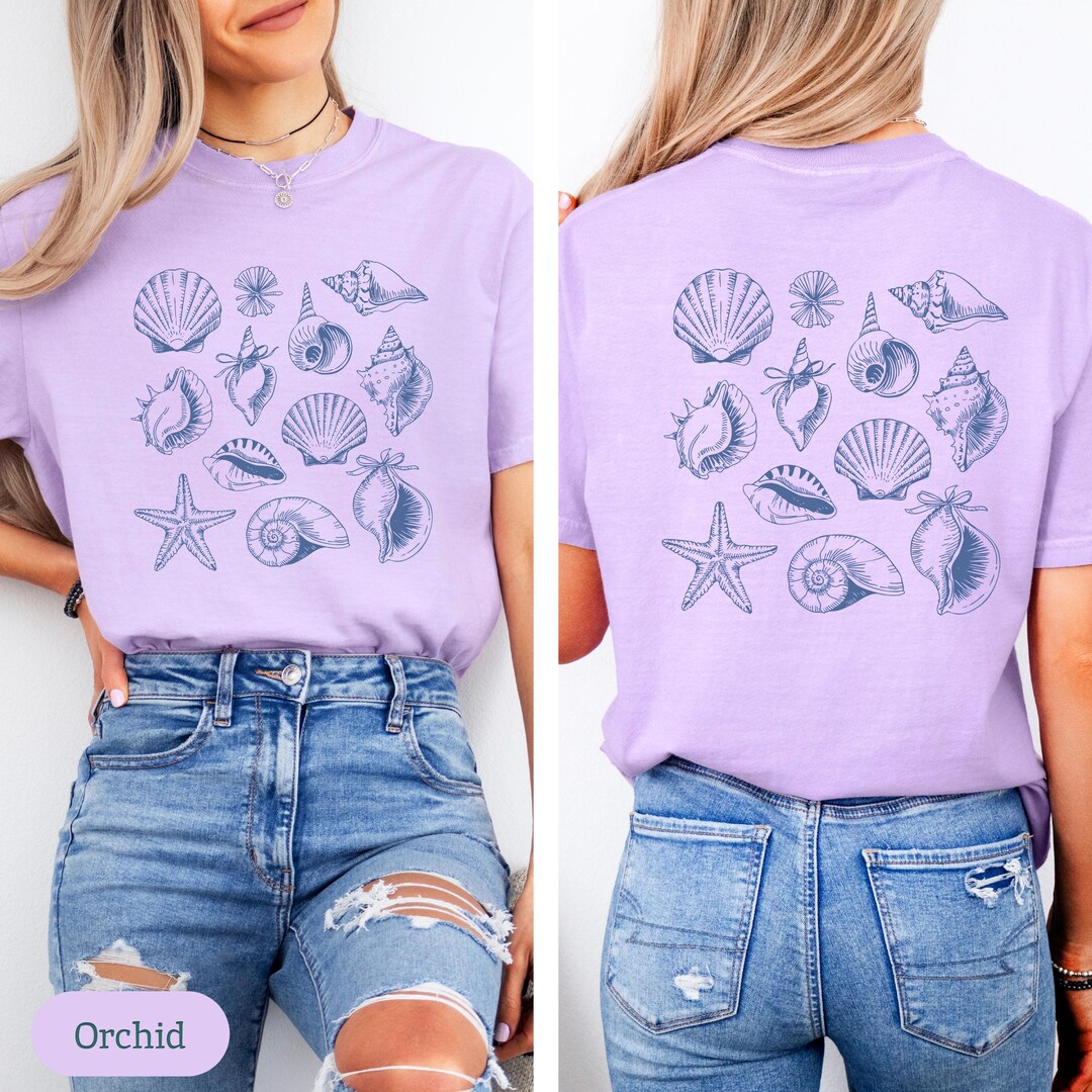 Coastal Shells Shirt,front and Back Shell Tee,beachcore Mustard Shirt ...