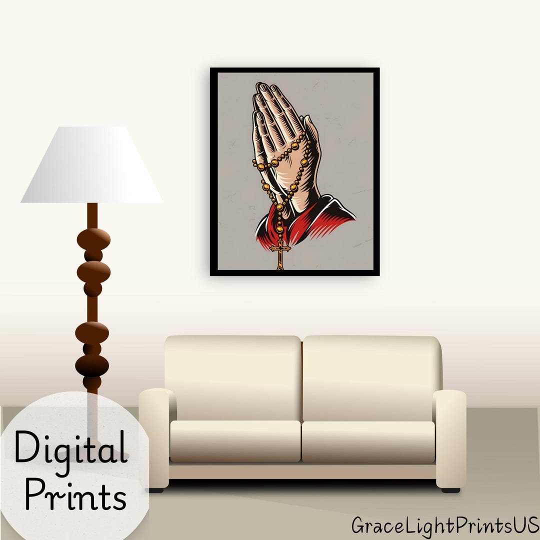 Praying Hands Wall Art Print Spiritual Gift Religious Art White Dove ...