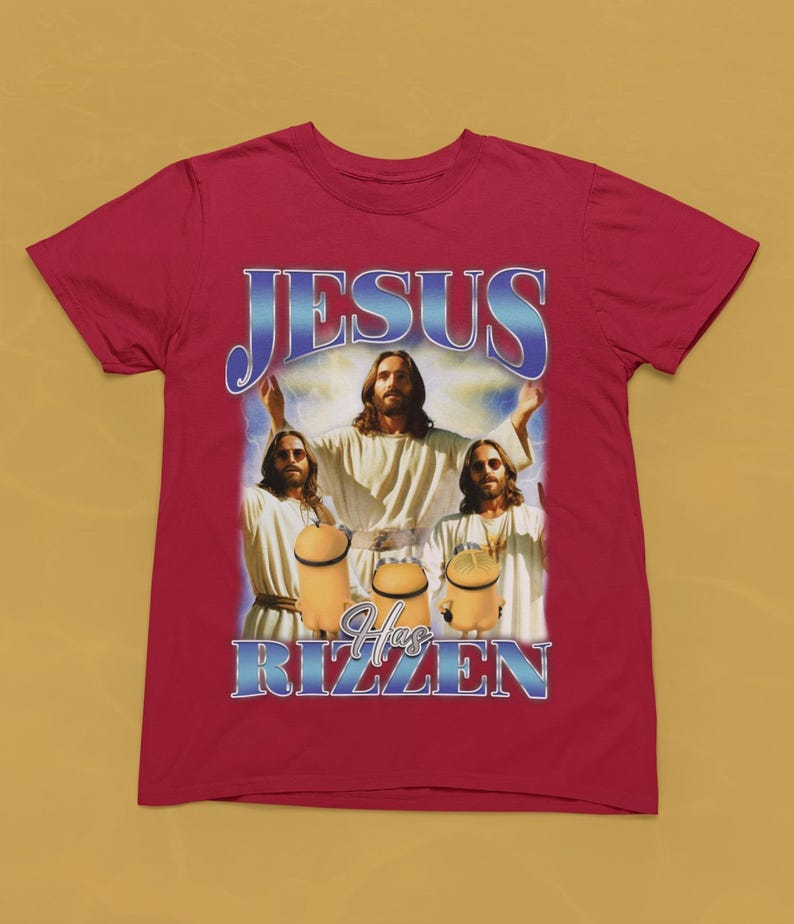 Jesus Has Rizzen Graphic T-shirt, Christian Minions Meme Unisex Tee ...