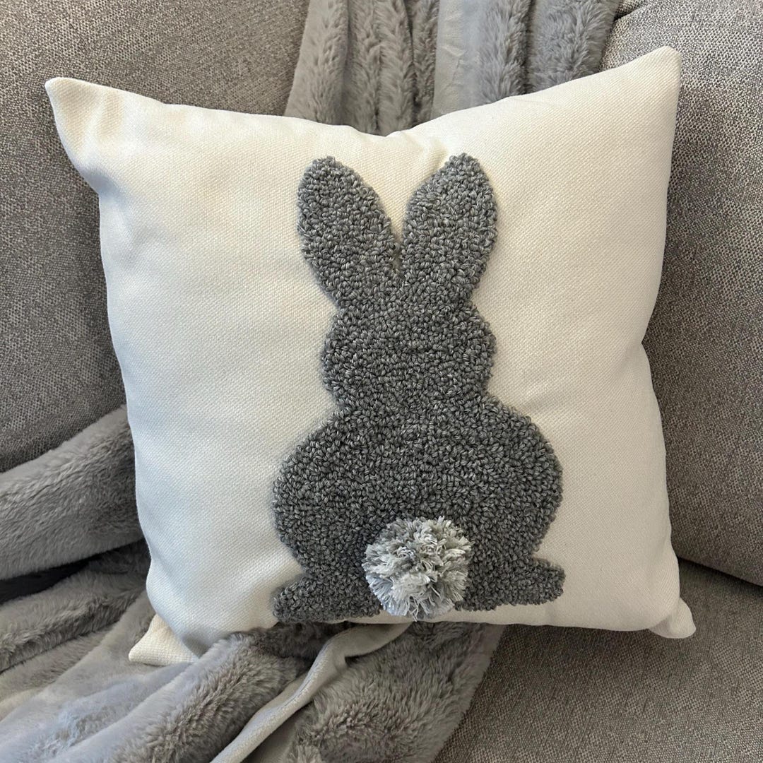 Handmade Bunny Easter Punch Needle Pillow Cover, Tufted Spring Decor ...