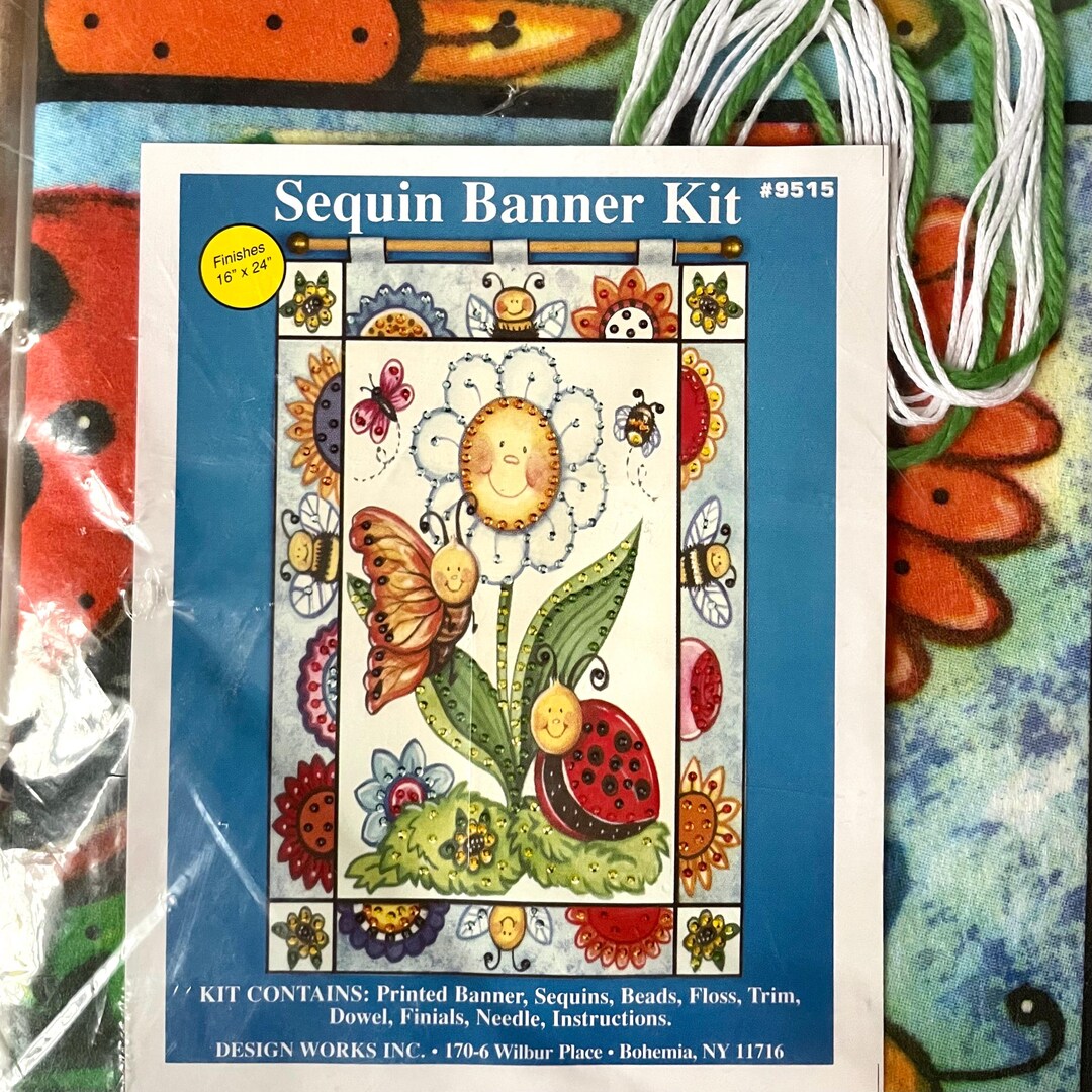 Design Works Sequin Banner Kit Daisy Flower, Ladybug, and Butterfly ...
