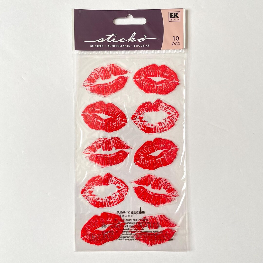 Sticko Sugar Kisses Stickers 10 Pc Red, Kissy Lips, Lip Prints, Love ...