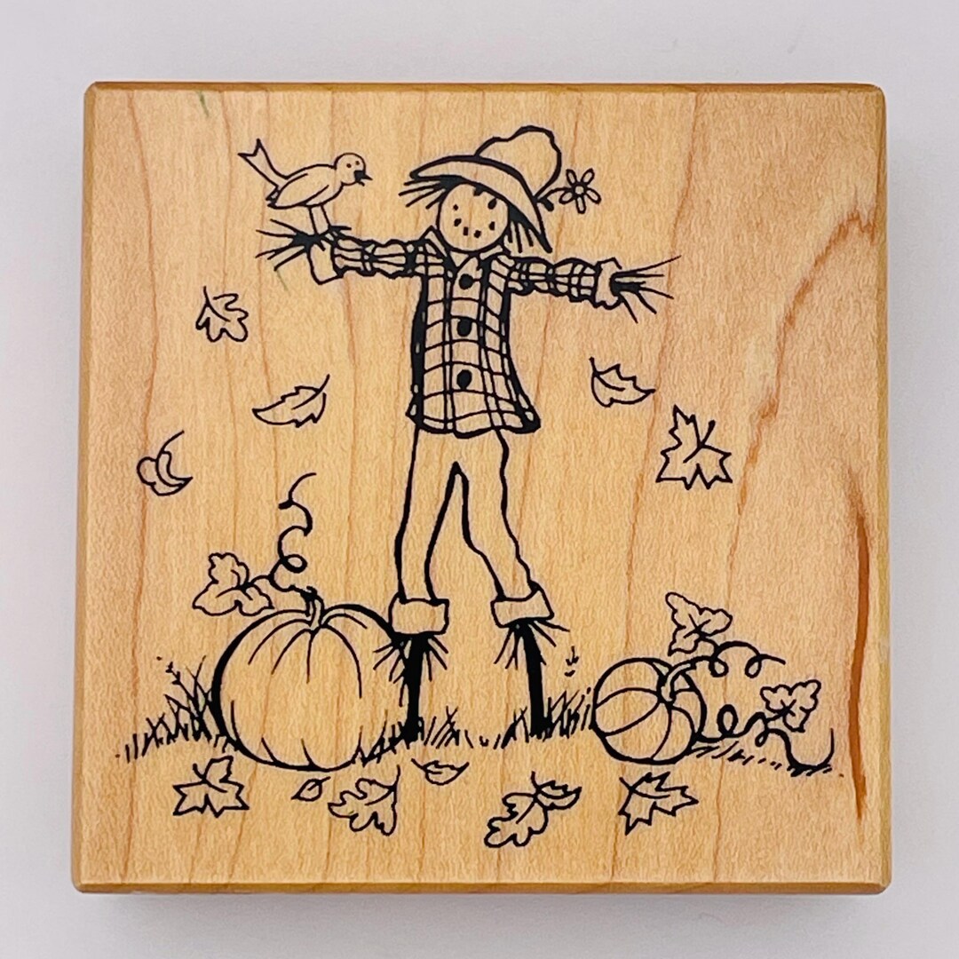 Scarecrow Rubber Stamp: Pumpkin Patch Fall Harvest - PSX Designs 3" X 3 ...