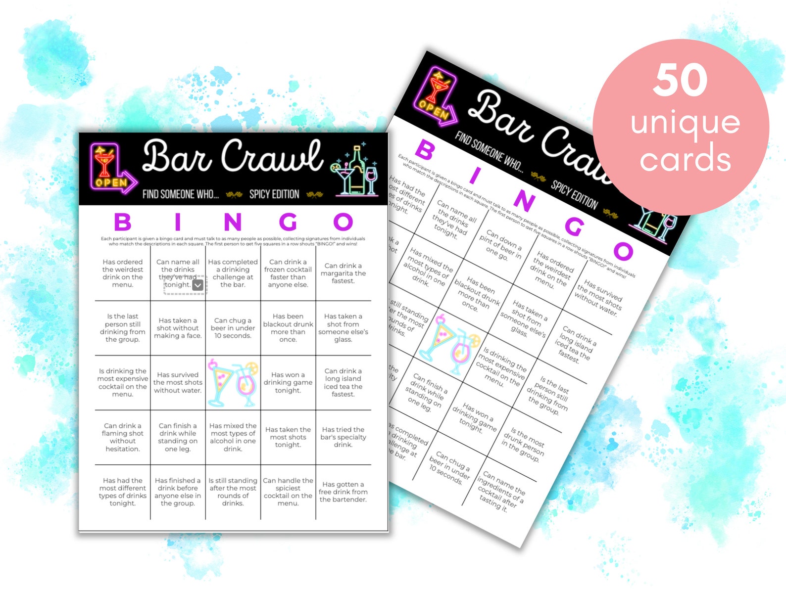 Competitive Bar Crawl Bingo Game - Fun Adult Night Party Game for Teams ...