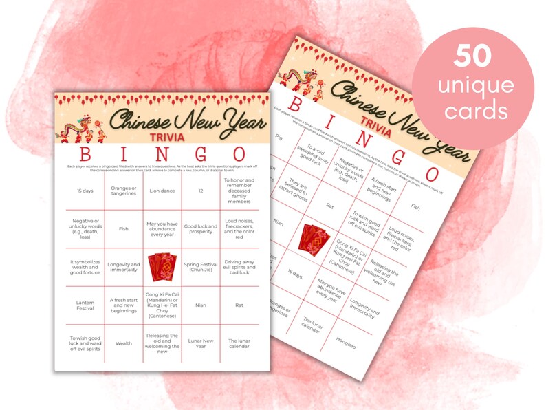 Printable Chinese New Year Trivia Bingo Game Lunar New Year Party ...