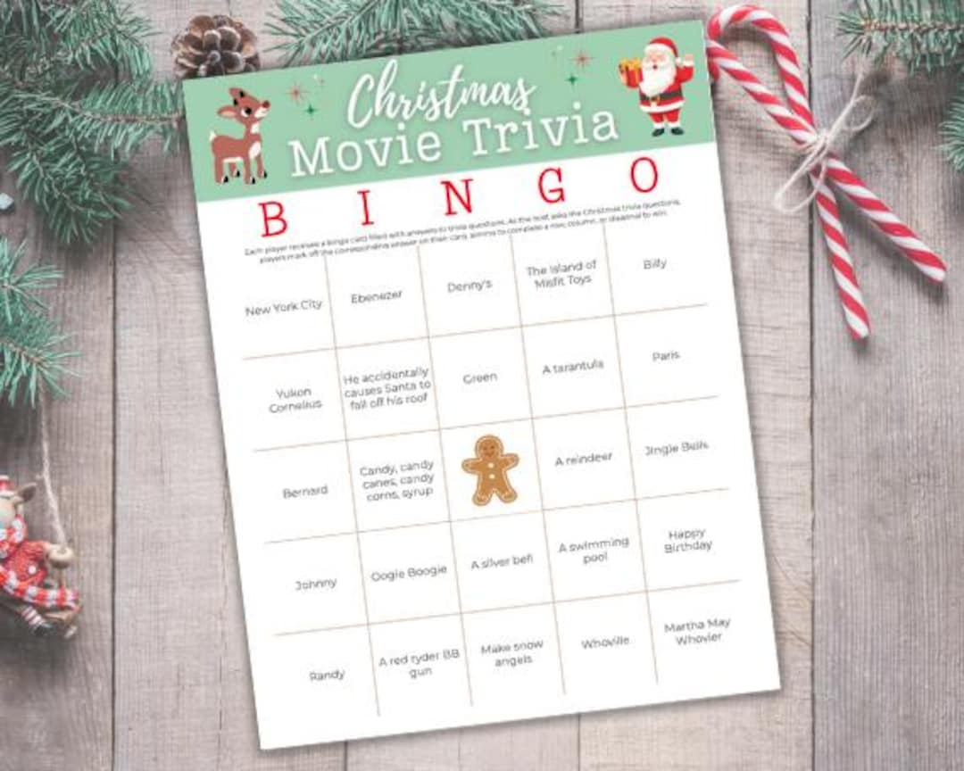 Printable Christmas Movie Trivia Bingo Game - Festive Holiday Party Fun ...
