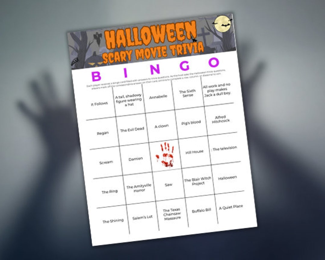 Halloween Horror Movie Trivia Bingo Game – Scary Movie Night Printable ...