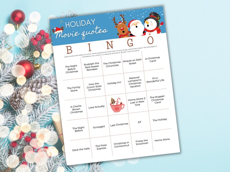 Christmas Movie Quotes Bingo Game – Fun Holiday Party Activity, Family ...
