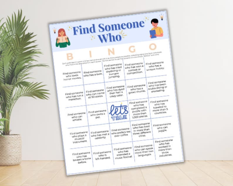 Find Someone Who Bingo Game, Icebreaker & Party Game for Office ...