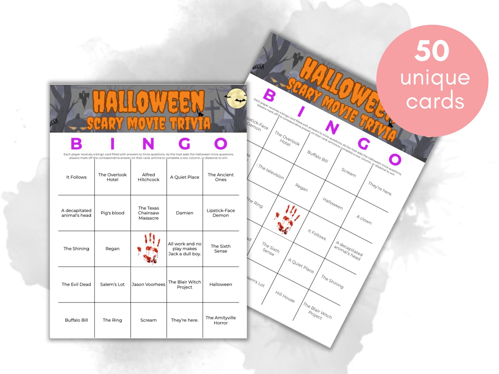 Halloween Horror Movie Trivia Bingo Game – Scary Movie Night Printable ...