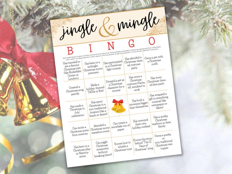 Christmas Jingle and Mingle Bingo Game Printable Holiday Party ...